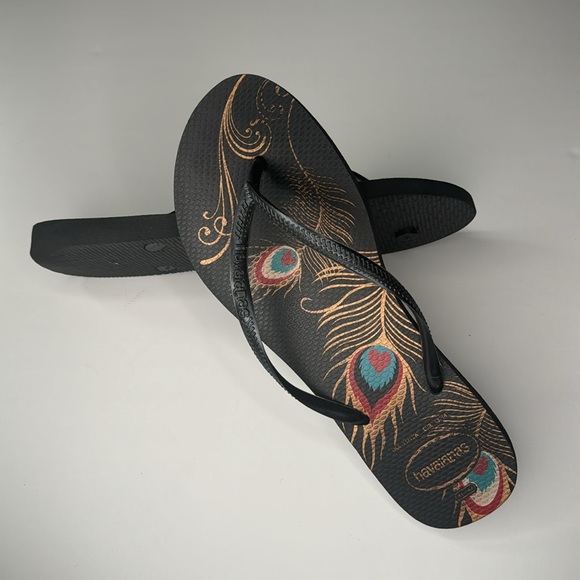 Havaianas | Shoes | Havaianas Slim Peacock Thong Flip Flops In Black V ...